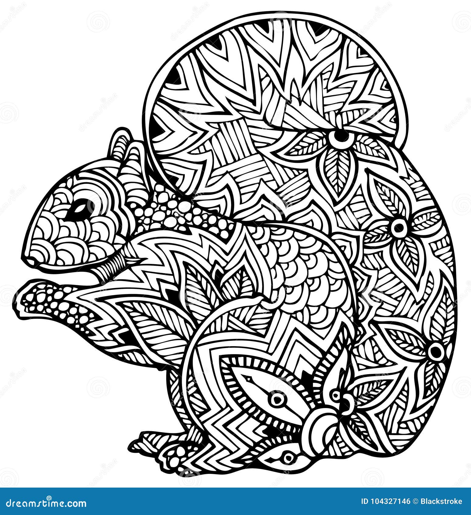 Zentangle squirrel vector stock vector. Illustration of east - 104327146