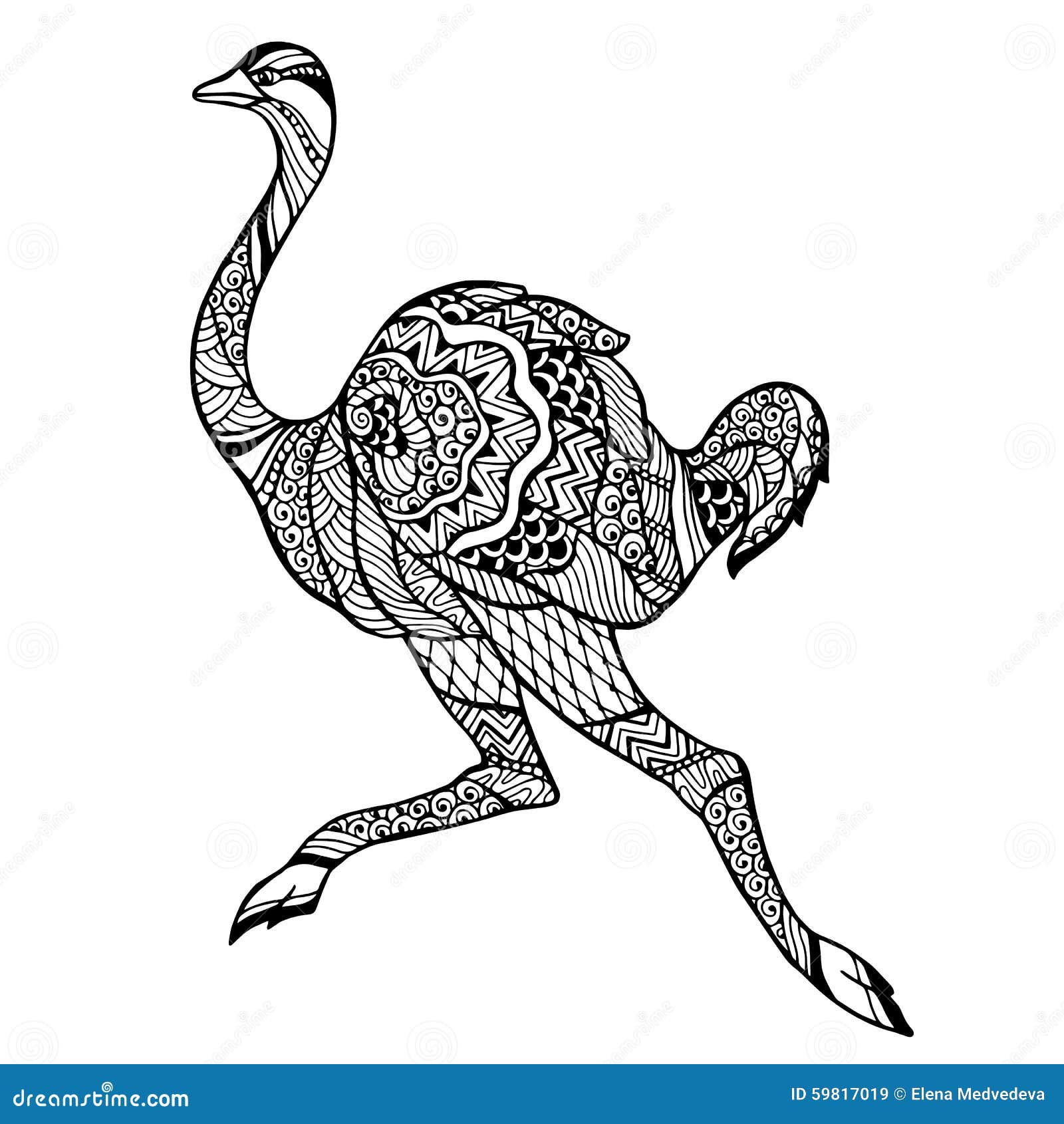 Zentangle Stiliserade Strutsen Vektor Illustrationer - Illustration av ...