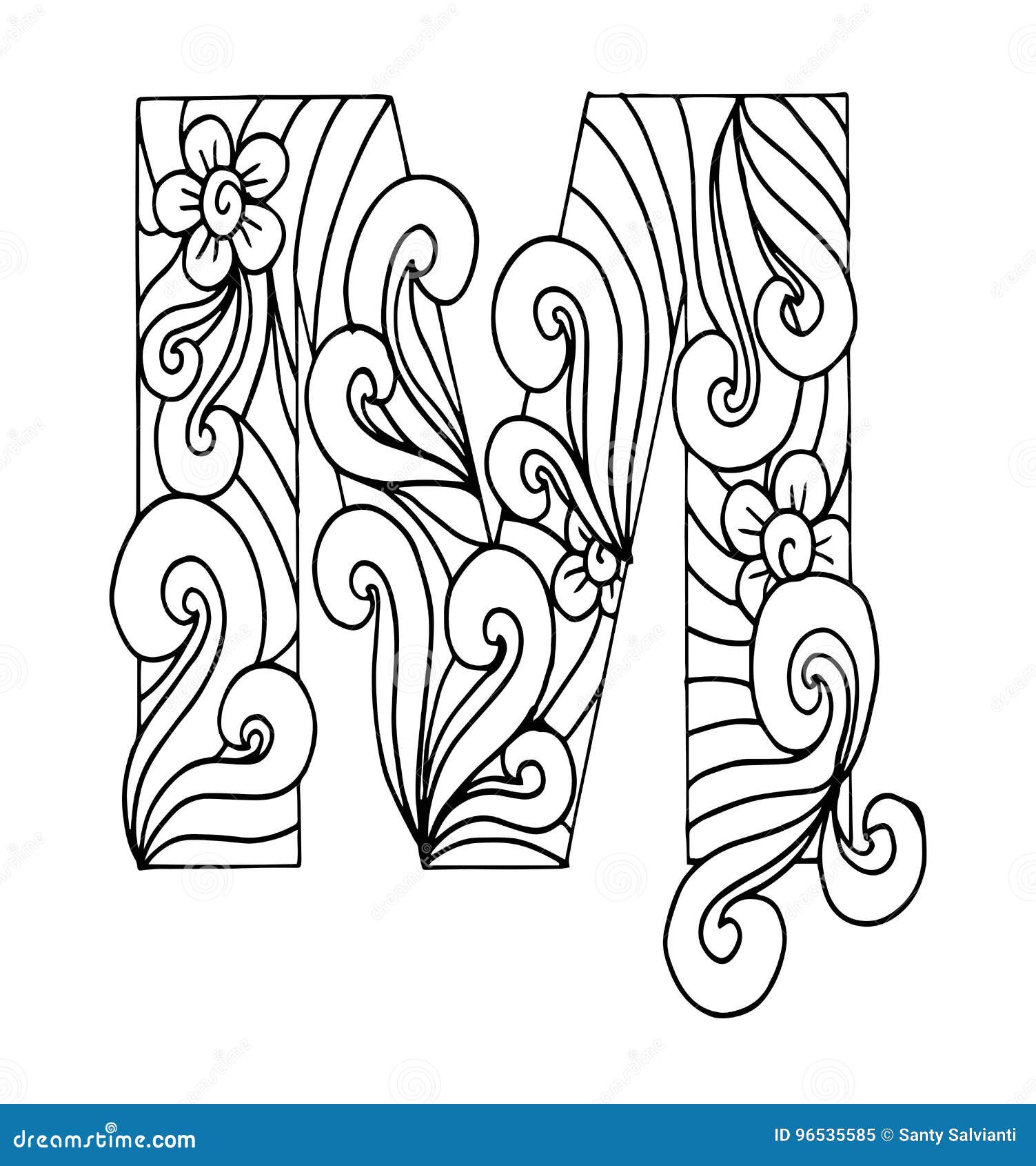 Zentangle Stilisierte Alphabet Buchstabe M in Der Gekritzelart Vektor ...