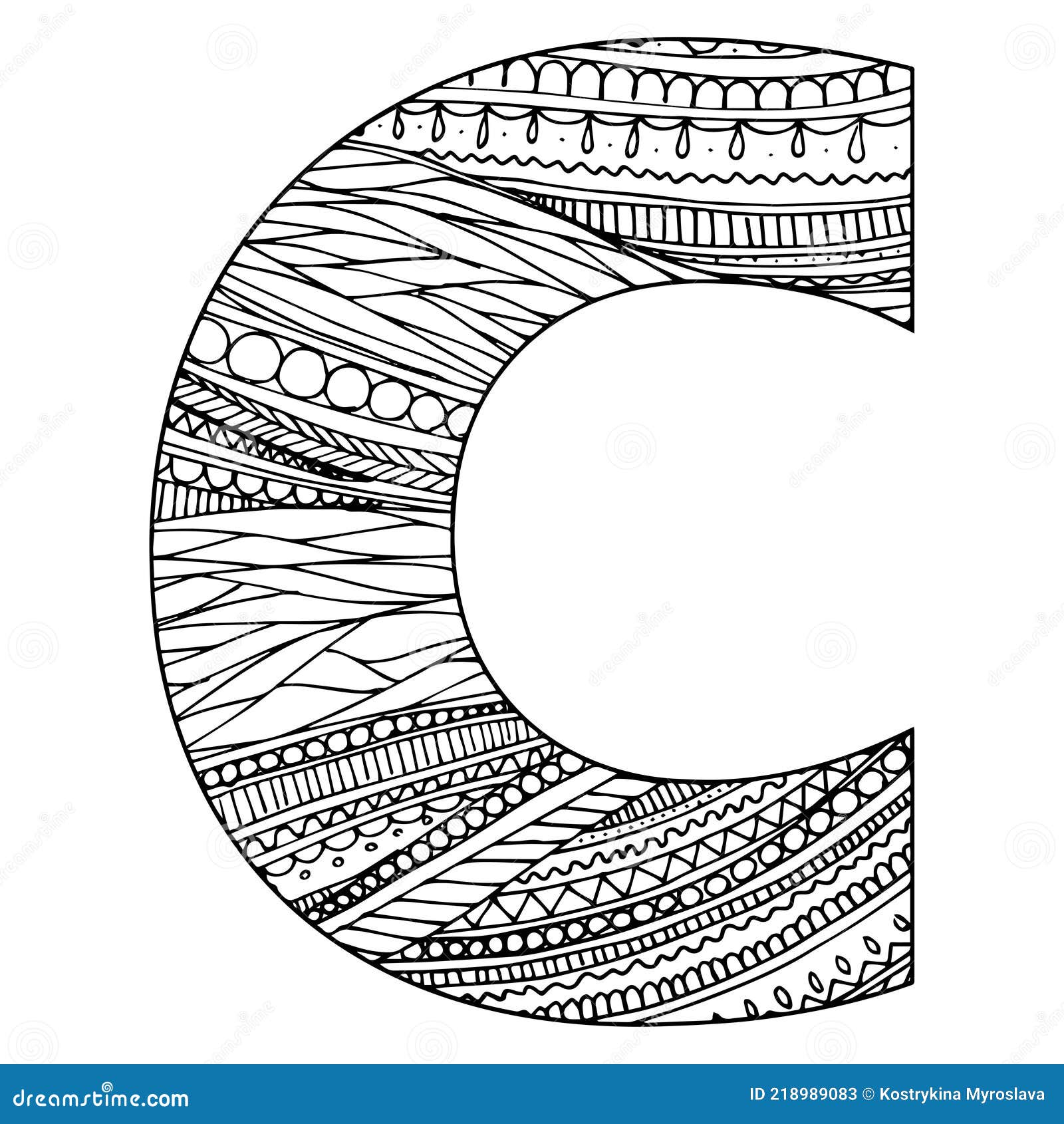 Zentangle Stylized Alphabet - Letter C. Vector Illustration Black White ...