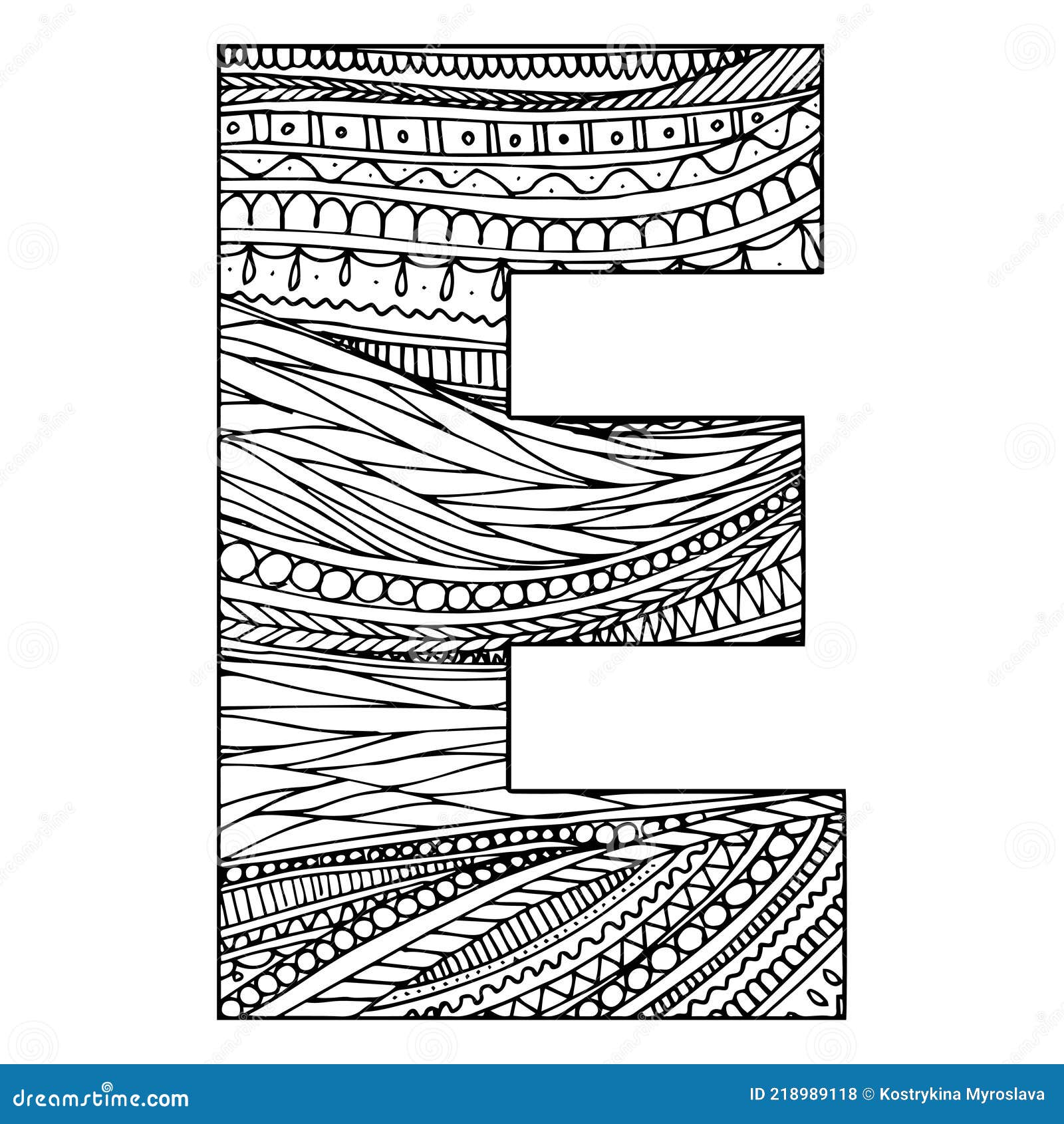 Zentangle Stylized Alphabet - Letter E. Vector Illustration Black White ...