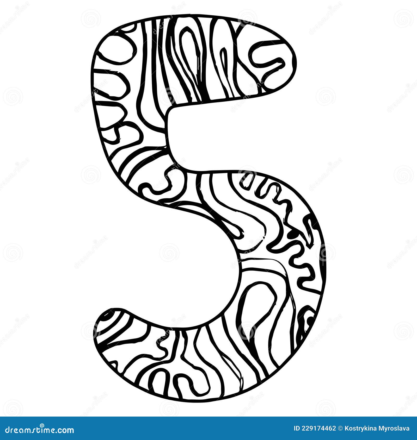 Zentangle Stylized Alphabet - Number 5. Vector Illustration Black White ...