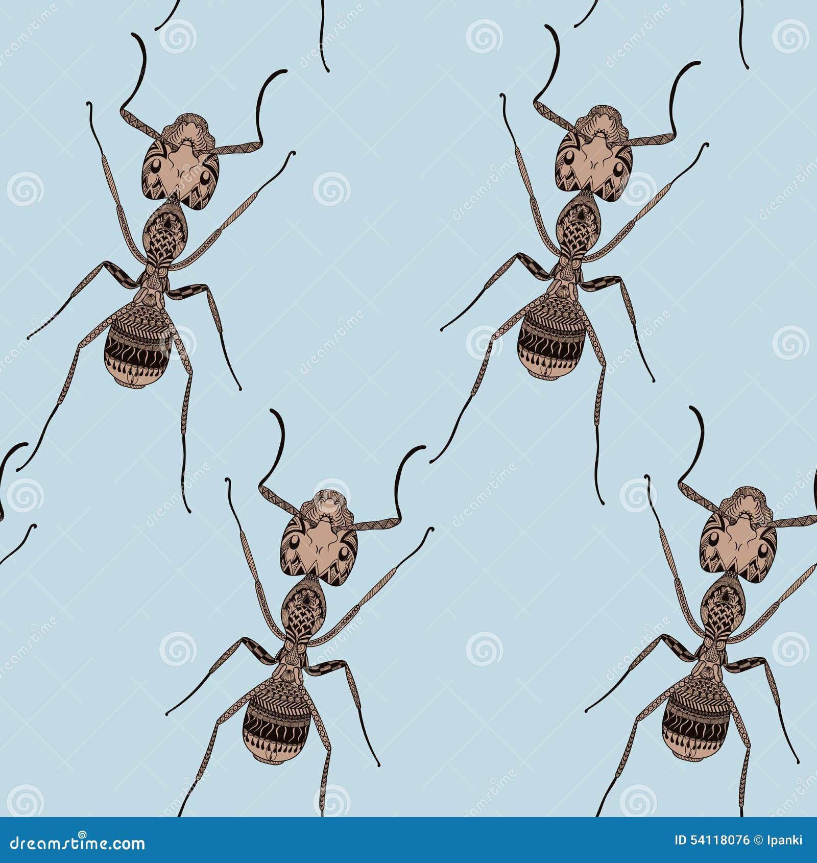 Zentangle Stylized Brown Ant Seamless Pattern. Stock Illustration ...