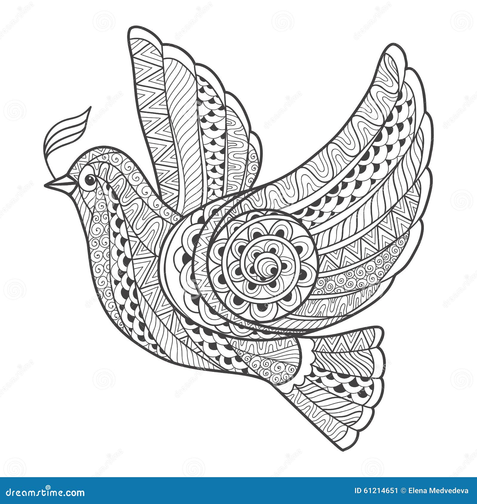 Zentangle Stylized Dove with Branch Stock Vector - Illustration of ...