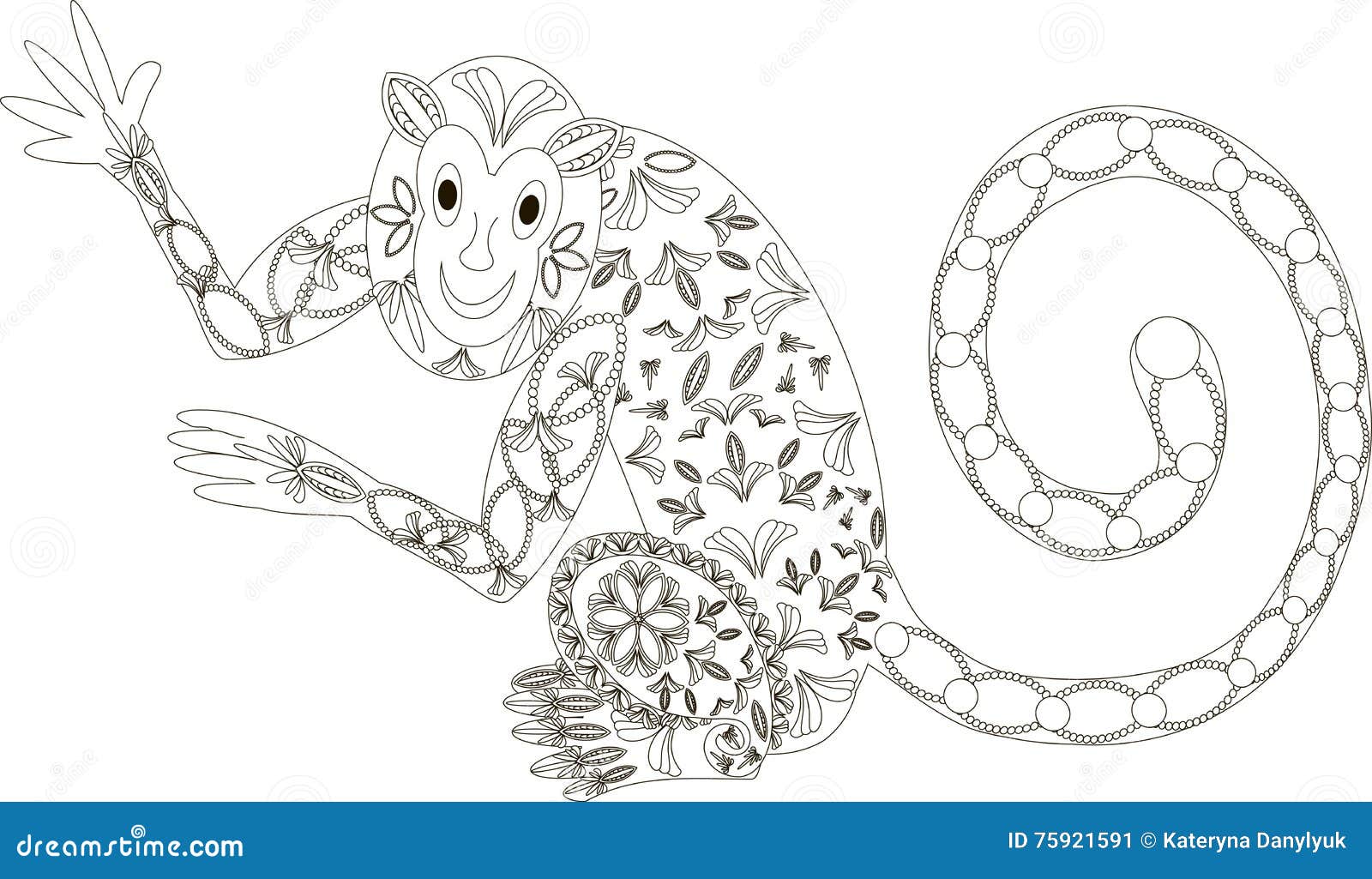 Zentangle Stylized Monkey Black and White Hand Drawn Vector Stock ...