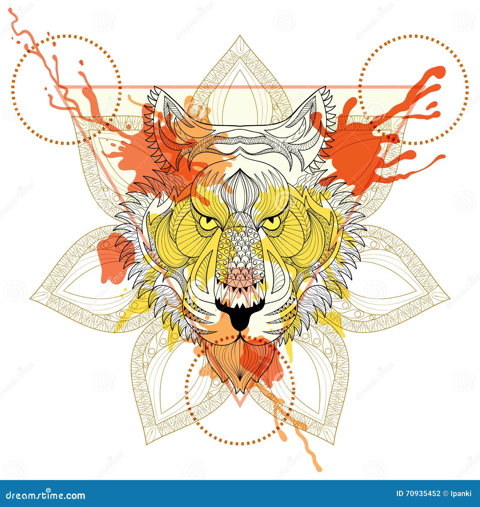 Zentangle Stylized Tiger in Triangle Frame with Watercolor Ink D Stock ...