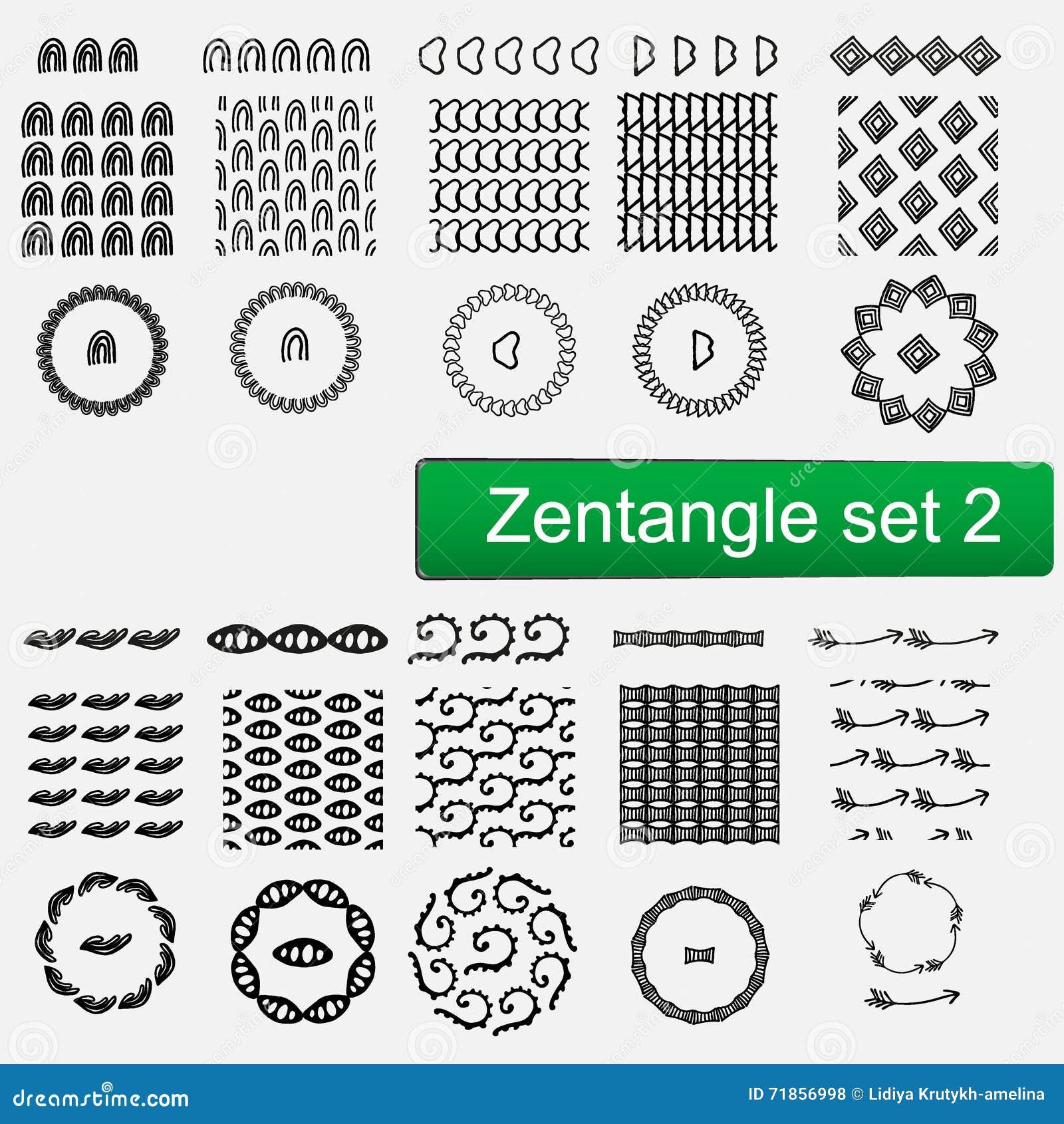 Zentangle Vector Seamless Patterns and Brushes Set 1, Hand Drawn Frames ...