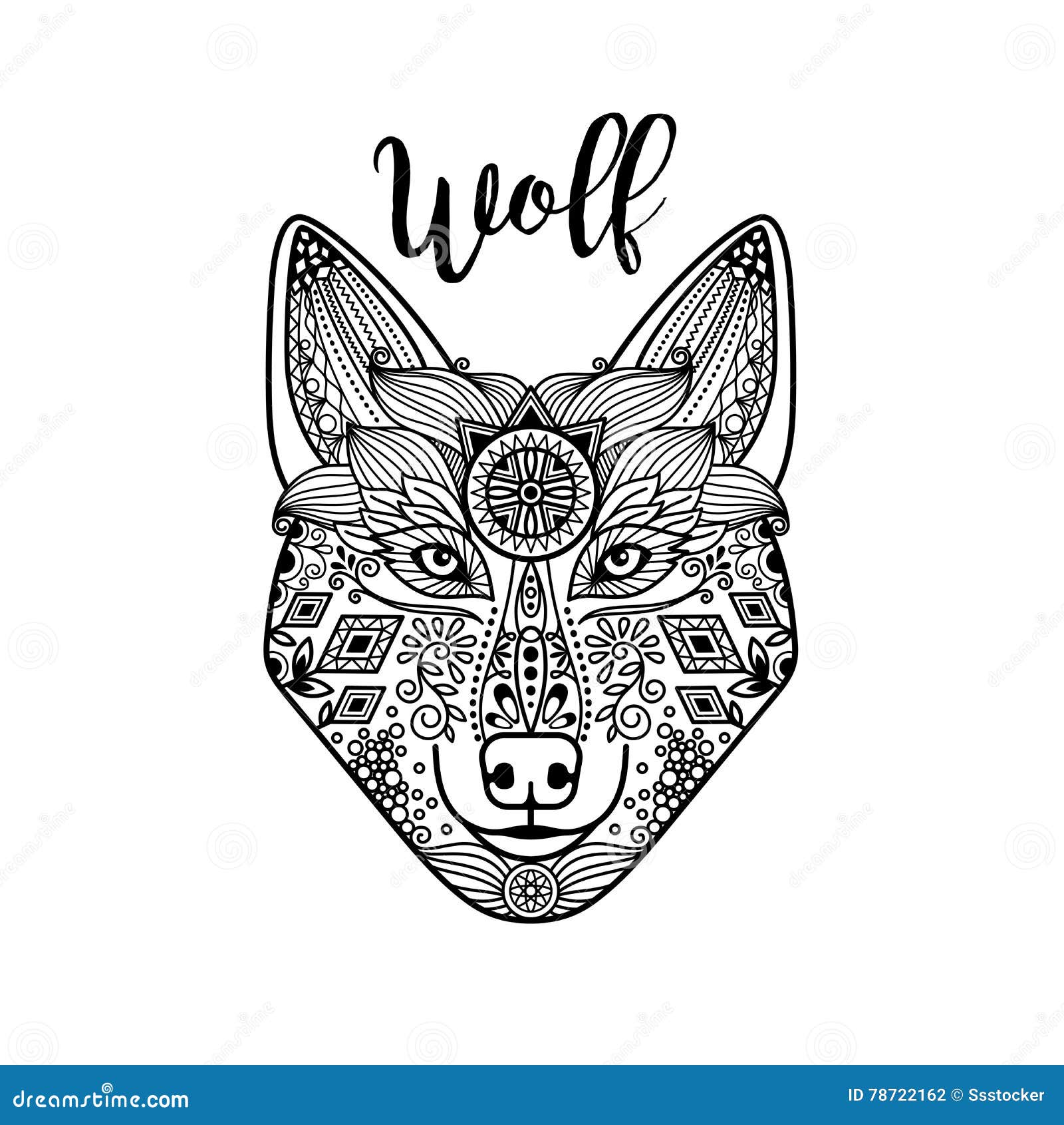 Zentangle Wolf Head with Guata Stock Vector - Illustration of large ...