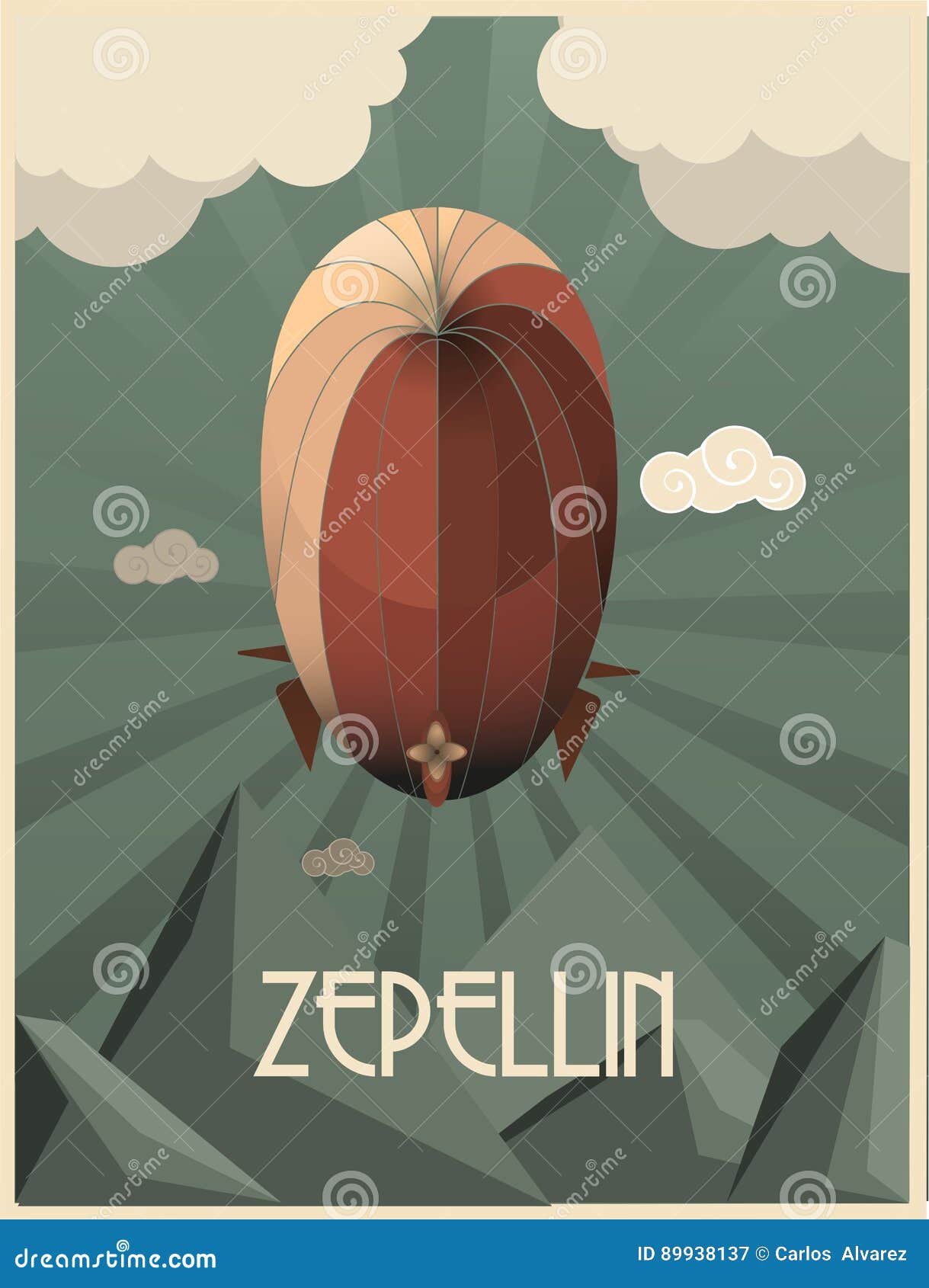 Zeppelin Art Deco Illustration Cartoon Vector | CartoonDealer.com #89938137