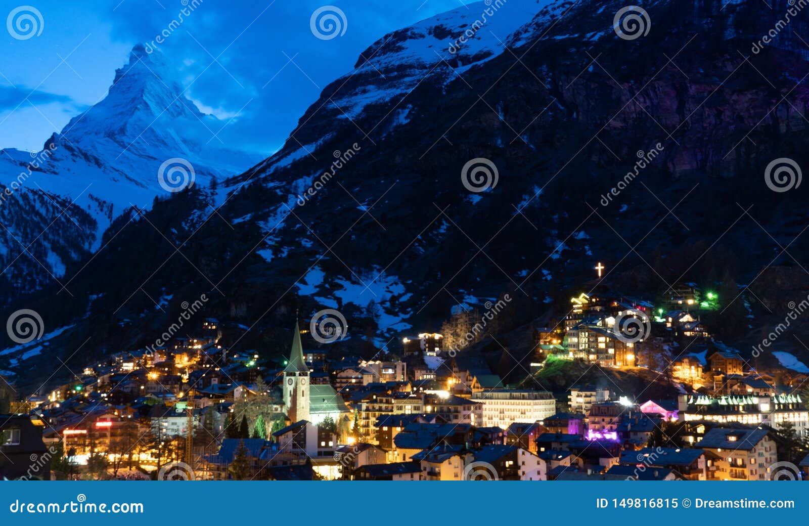 Zermatt at Night with Matterhorn View in Winter Editorial Image - Image ...