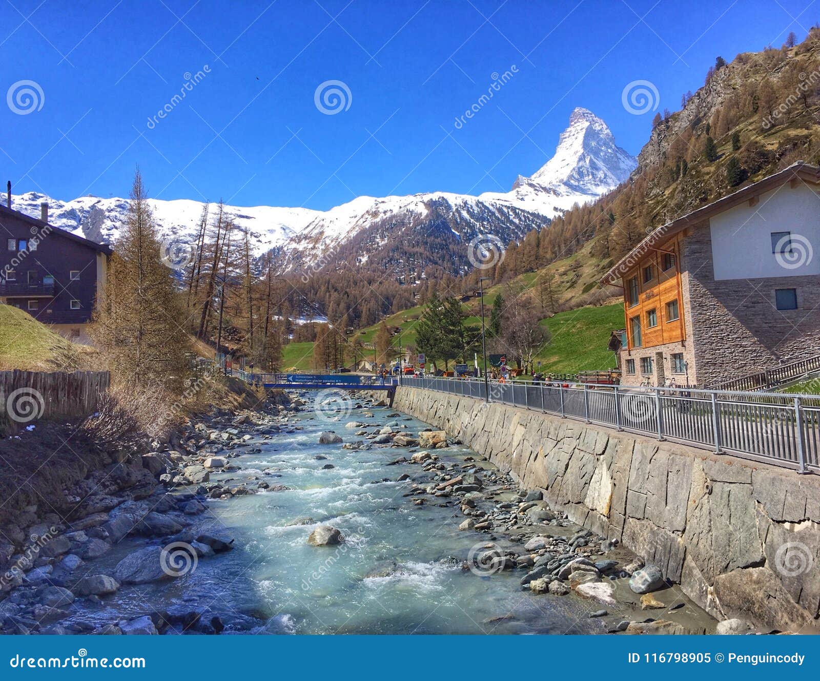 Zermatt town view stock image. Image of river, mountain - 116798905