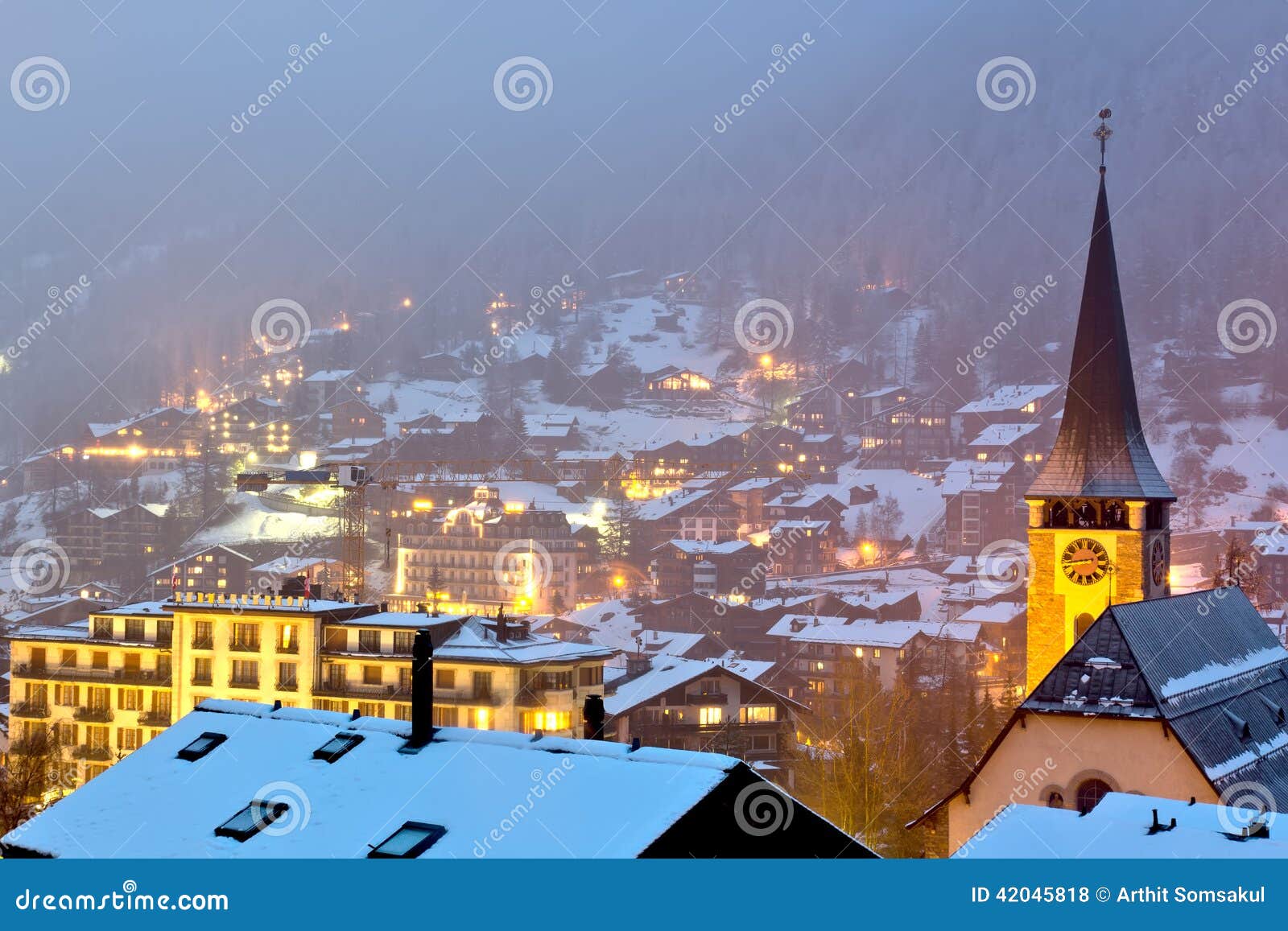 Zermatt village at night stock photo. Image of landscape - 42045818