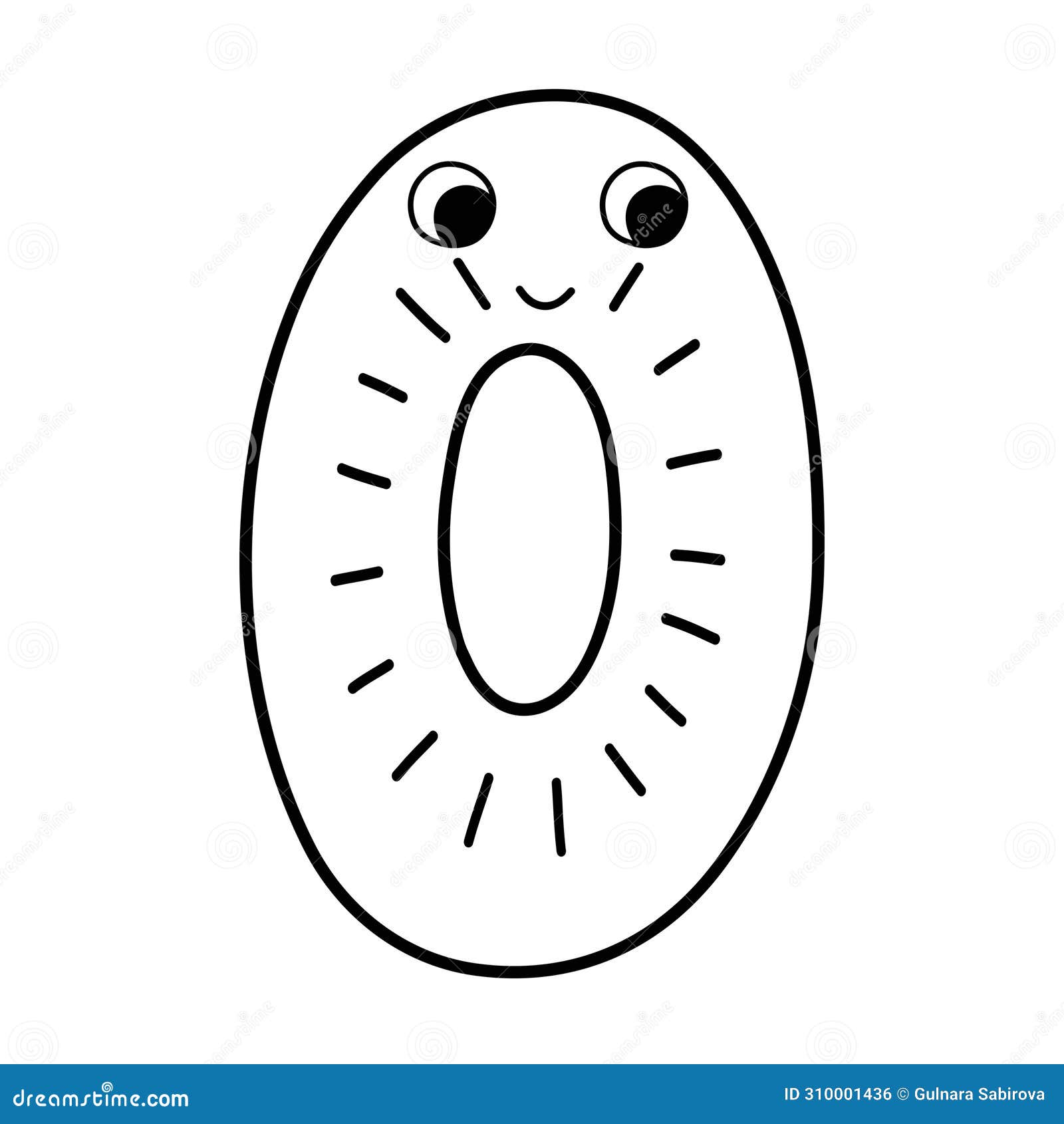 Cute Number Zero Character for Kids in Outline. Leaning Numbers for ...
