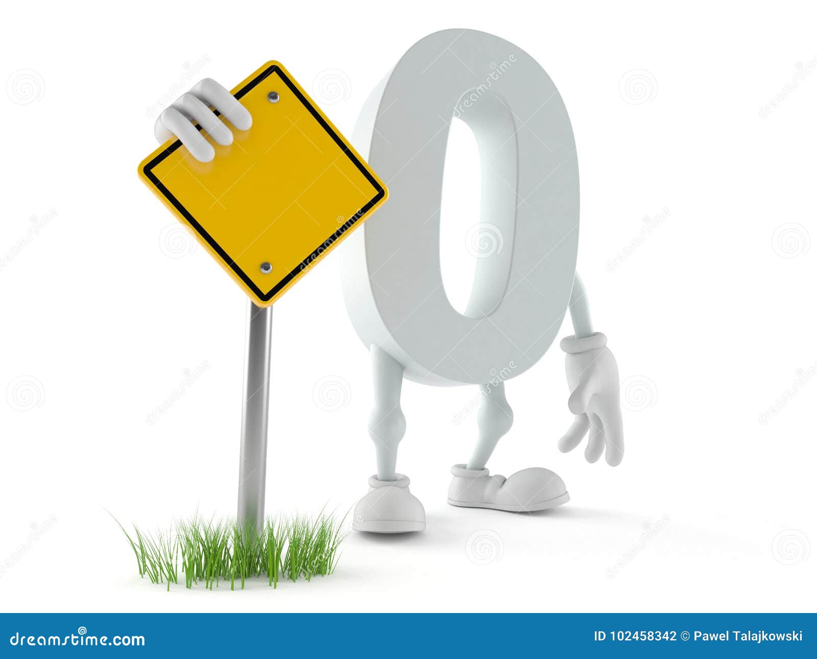 Zero Character with Blank Road Sign Stock Illustration - Illustration ...