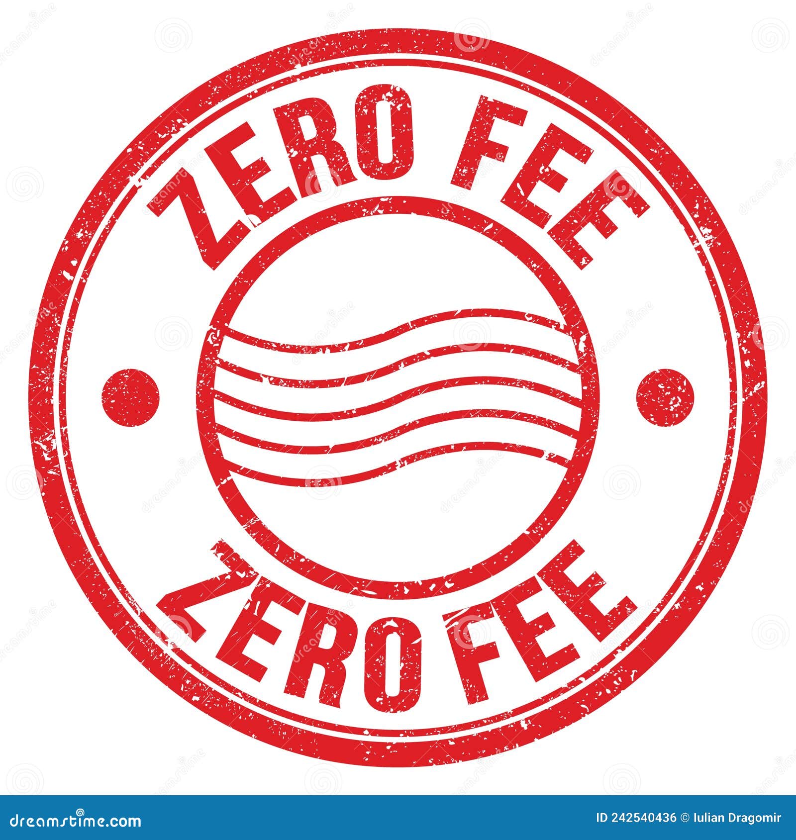 ZERO FEE Text Written on Red Round Postal Stamp Sign Stock Illustration ...