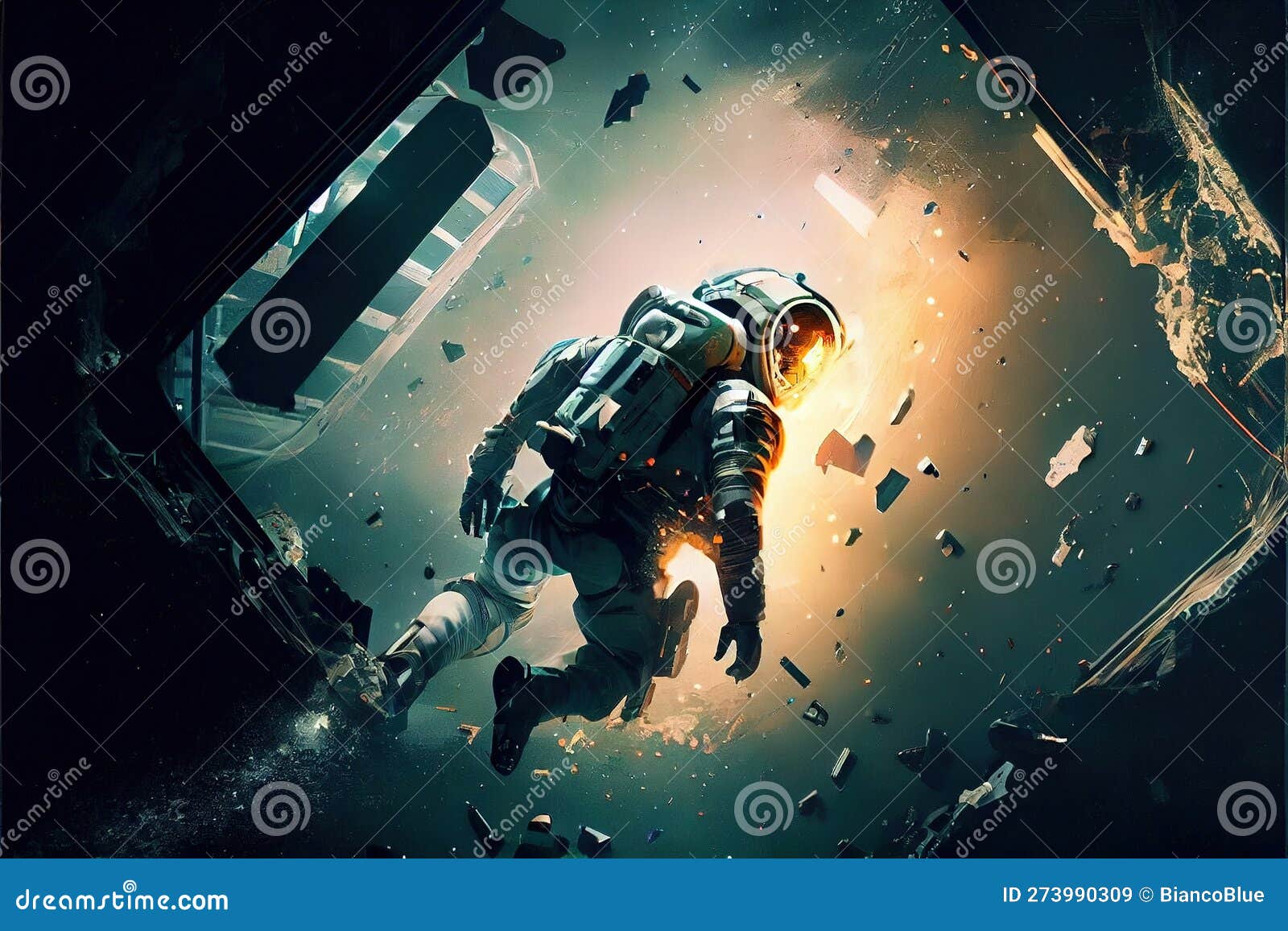 Zero G Emergency Space Evacuation with Astronaut Concept Superb. Stock ...