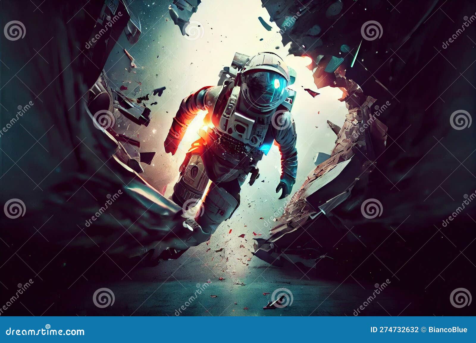 Zero G Emergency Space Evacuation with Astronaut Concept Superb. Stock ...