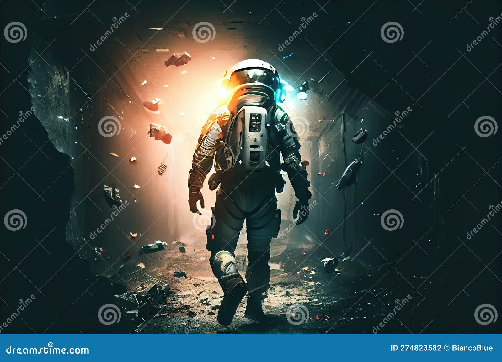 Zero G Emergency Space Evacuation with Astronaut Concept Superb. Stock ...