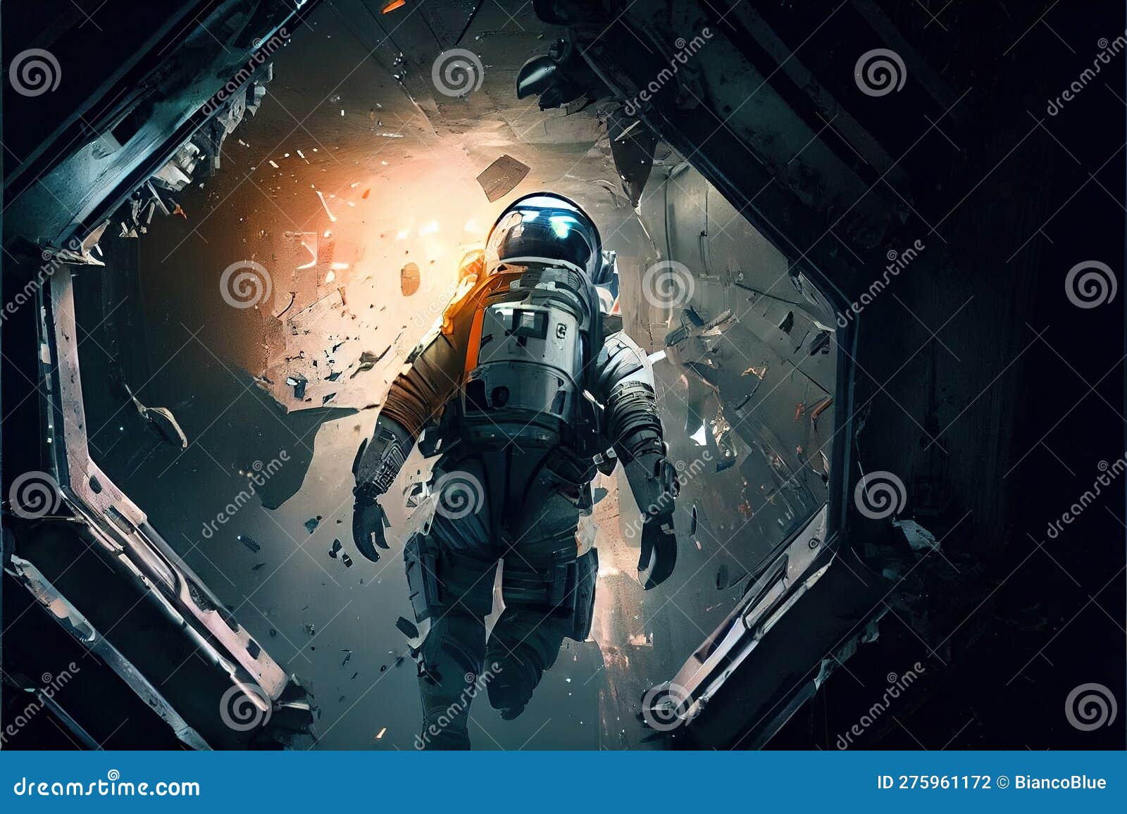 Zero G Emergency Space Evacuation with Astronaut Concept Superb. Stock ...