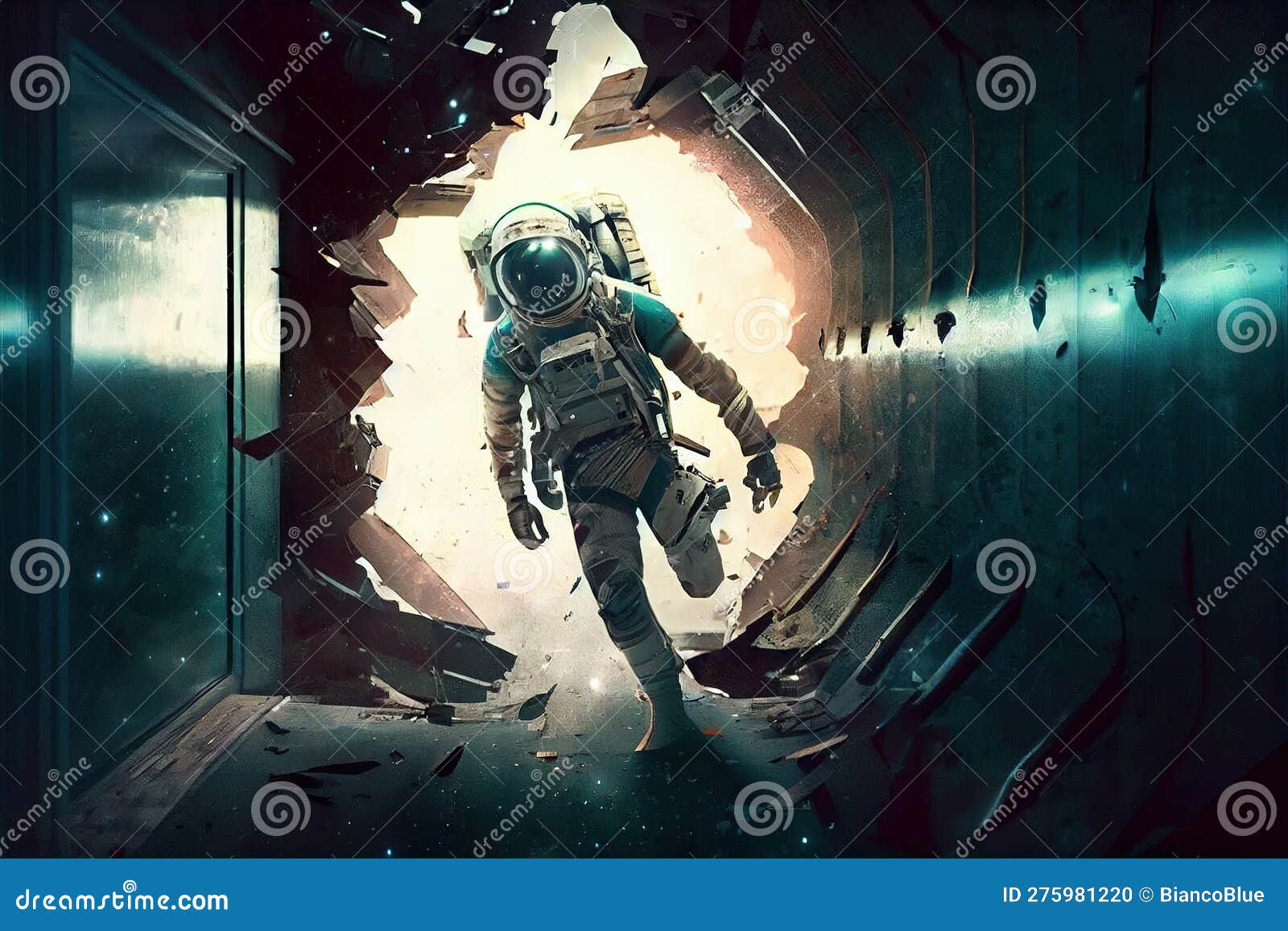 Zero G Emergency Space Evacuation with Astronaut Concept Superb. Stock ...