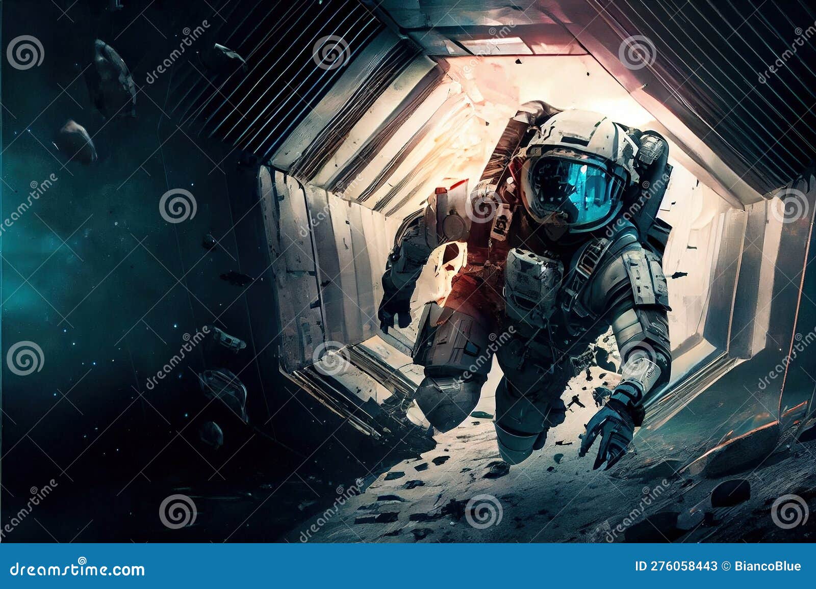 Zero G Emergency Space Evacuation with Astronaut Concept Superb. Stock ...