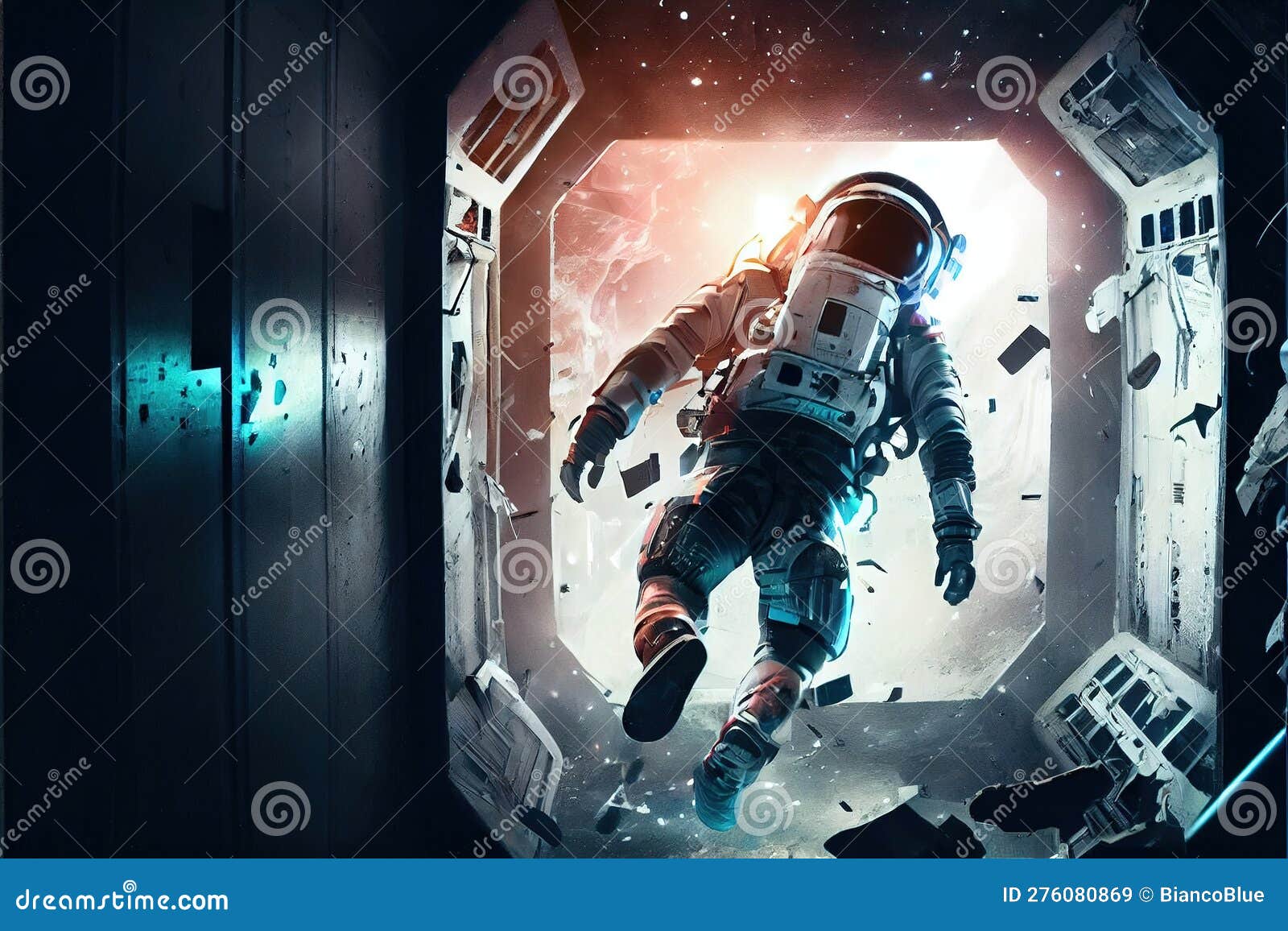 Zero G Emergency Space Evacuation with Astronaut Concept Superb. Stock ...