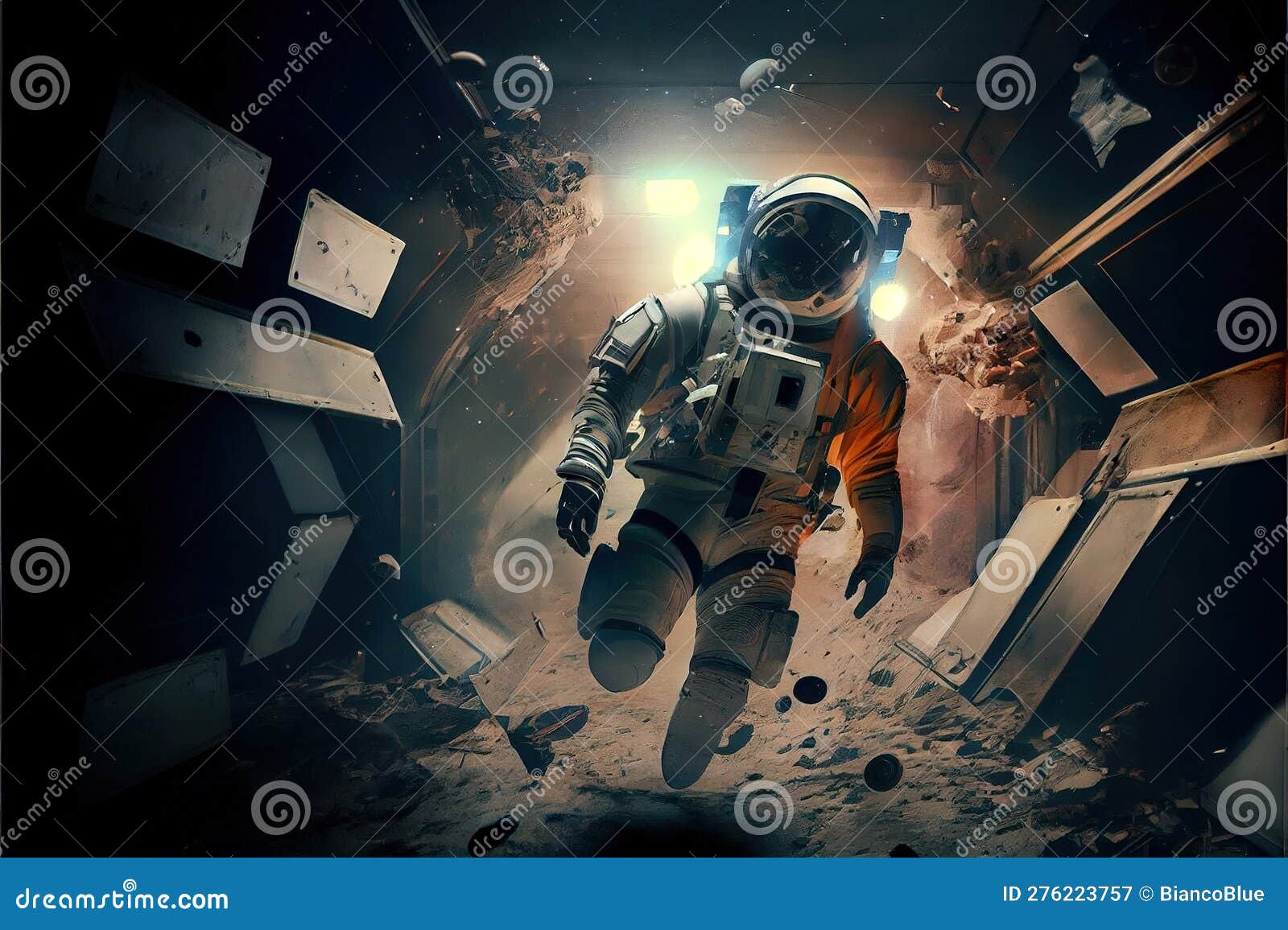 Astronaut Escaping Fire In Spaceship Like In Sci-fi Movie, Spaceman ...