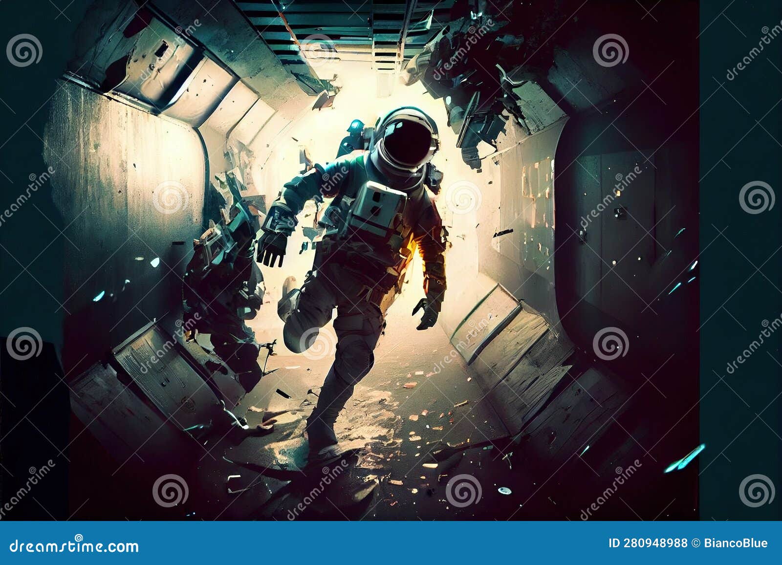 Astronaut Escaping Fire In Spaceship Like In Sci-fi Movie, Spaceman ...