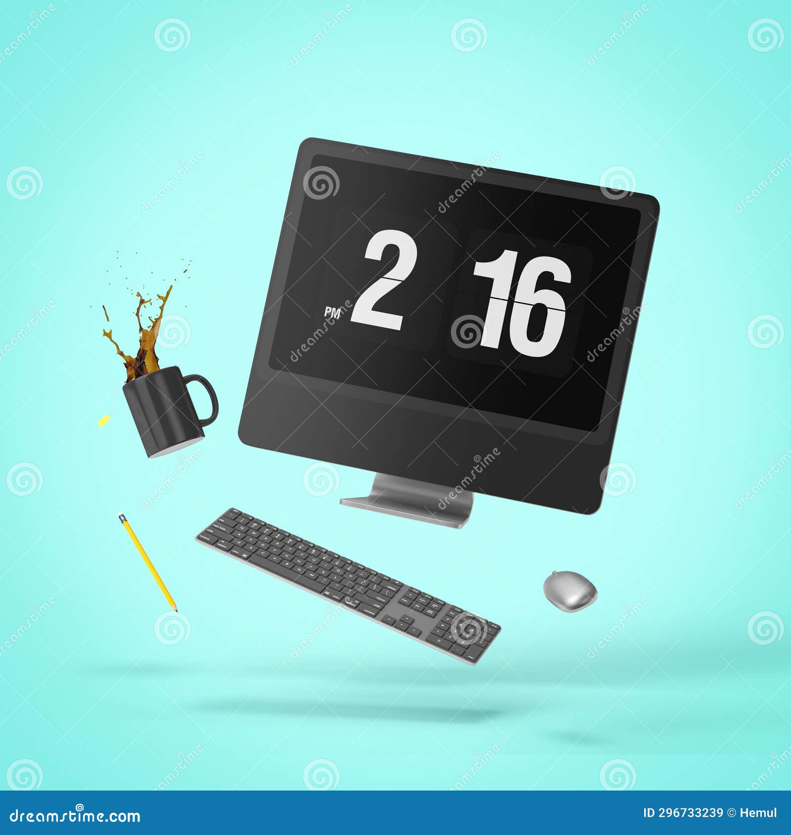 Zero Gravity Flying Desktop Computer 3 D Illustration Stock ...
