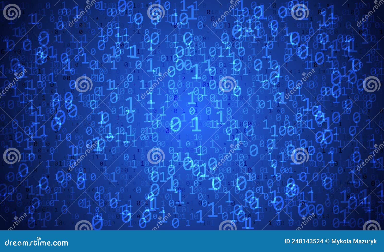 Zero and One Digits in Chaos. Abstract Blue Color Background Stock ...