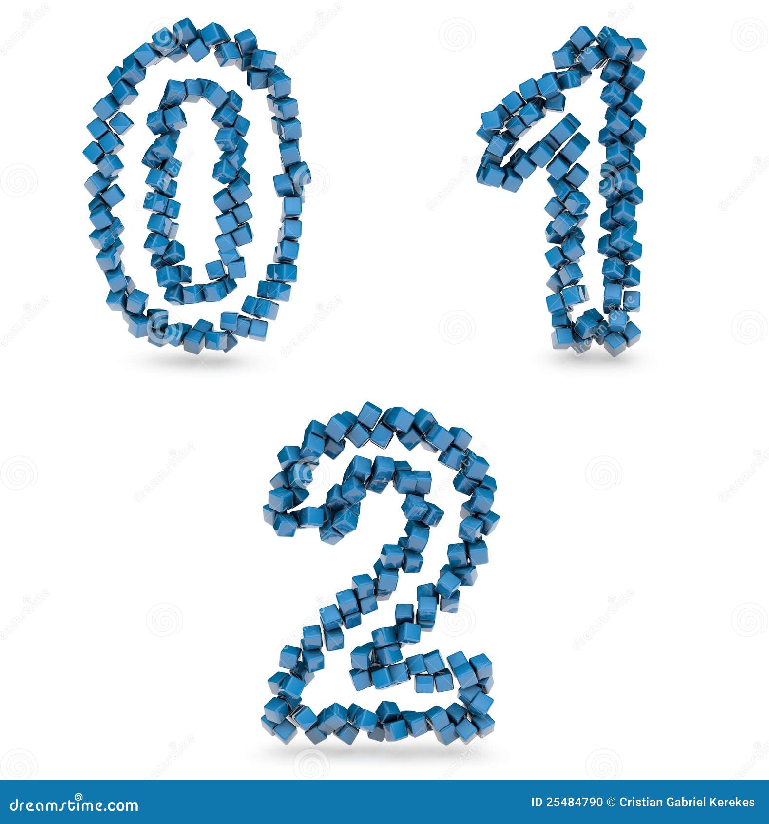 Zero, One , Two Digits Made with Blue Cubes Stock Illustration ...