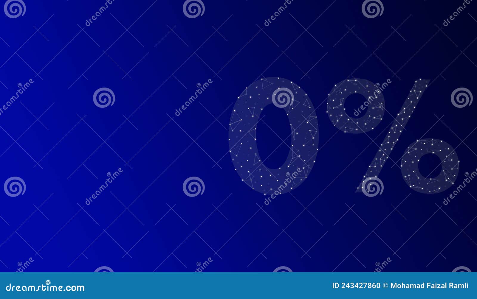 Zero Percent in a Glow Particles Form Isolated on a Blue Background ...