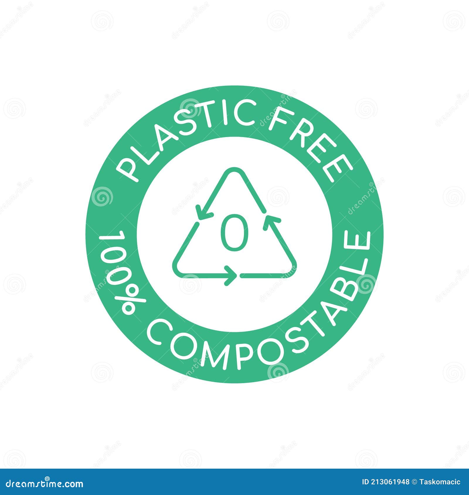 Plastic Free 100 Compostable Icon. Recycle Triangle and Number Zero in ...