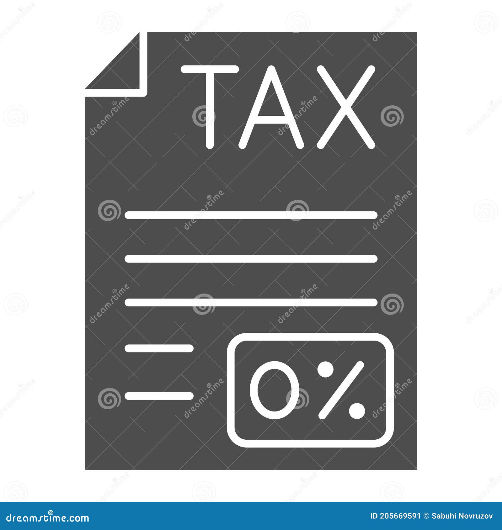 Zero Tax Document Solid Icon, Black Bookkeeping Concept, Submission of ...