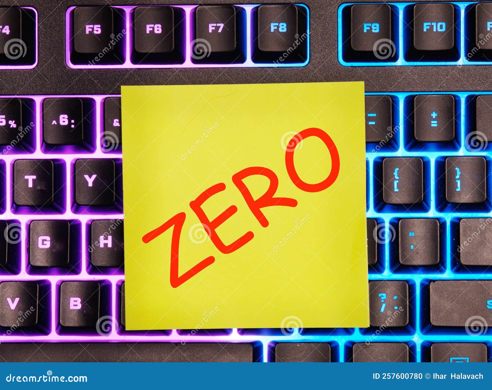 Zero Text on a Yellow Sticker on a Glowing Laptop Keyboard Stock Photo ...