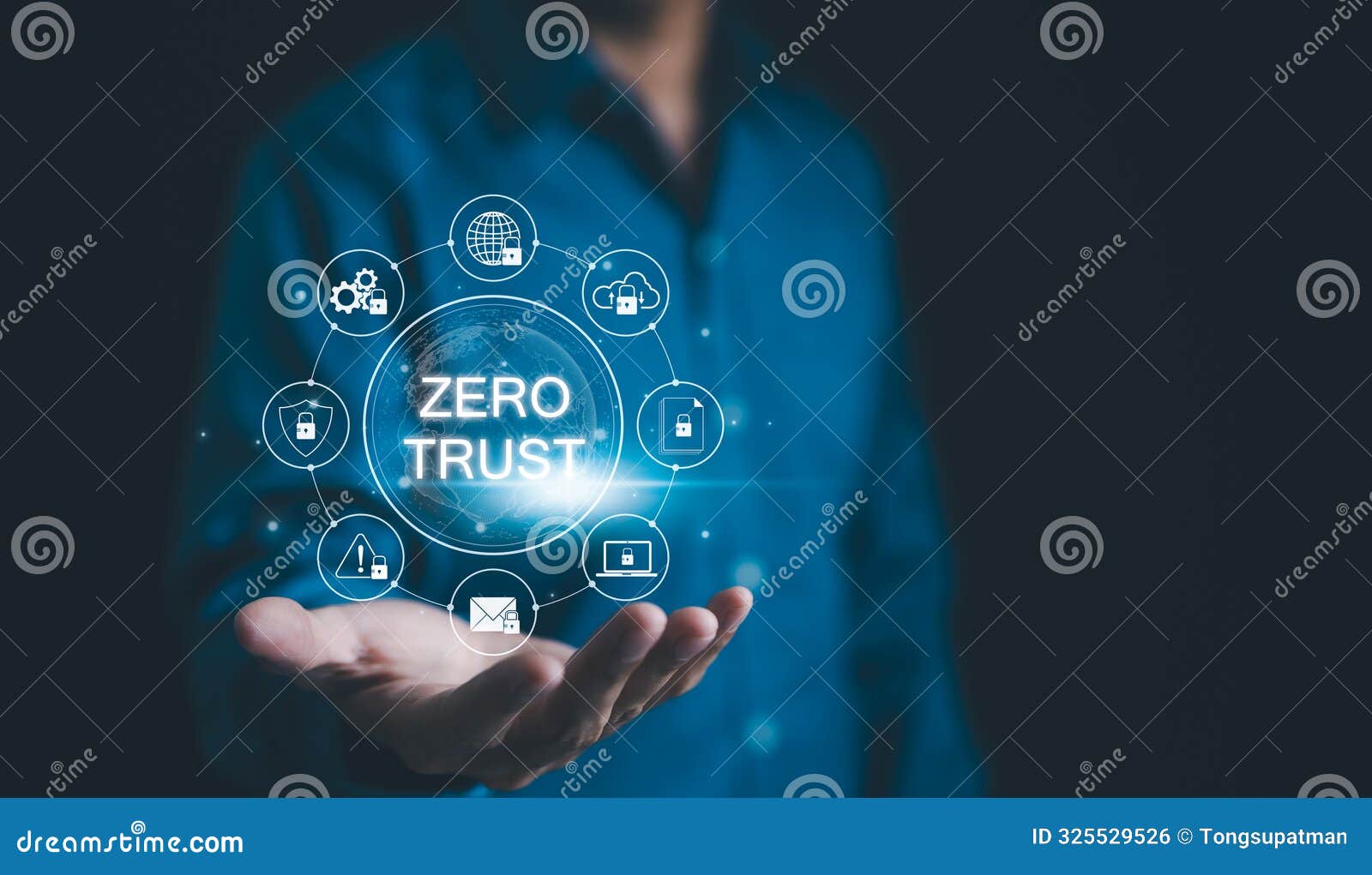 Zero Trust Security Concept. a Person Holds a Holographic ...