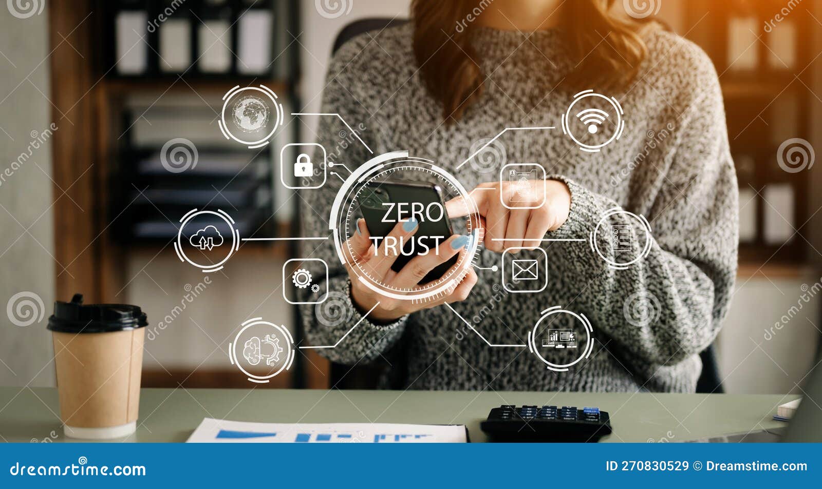 Zero Trust Security Concept Person Using Computer and Tablet with Zero ...