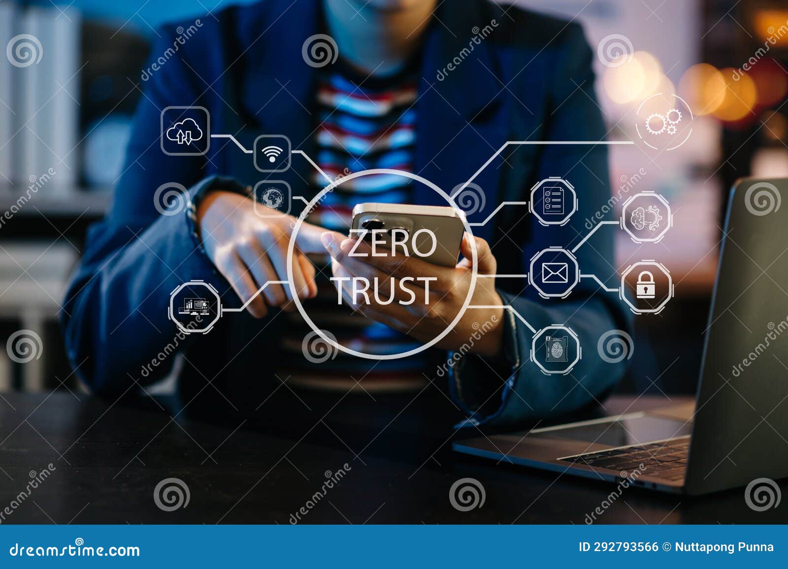 Zero Trust Security Concept Person Using Computer and Tablet with Zero ...