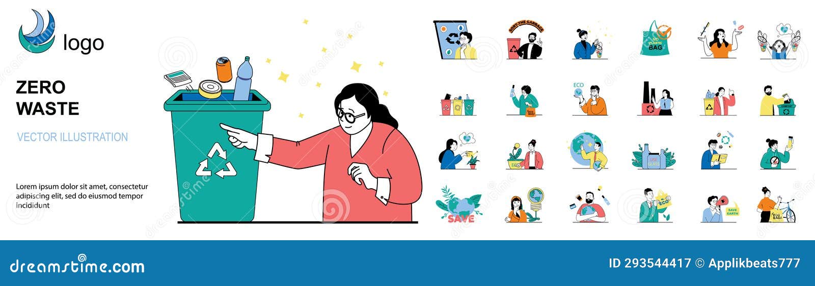 Zero Waste Concept with Character Situations Mega Set. Bundle of Scenes ...