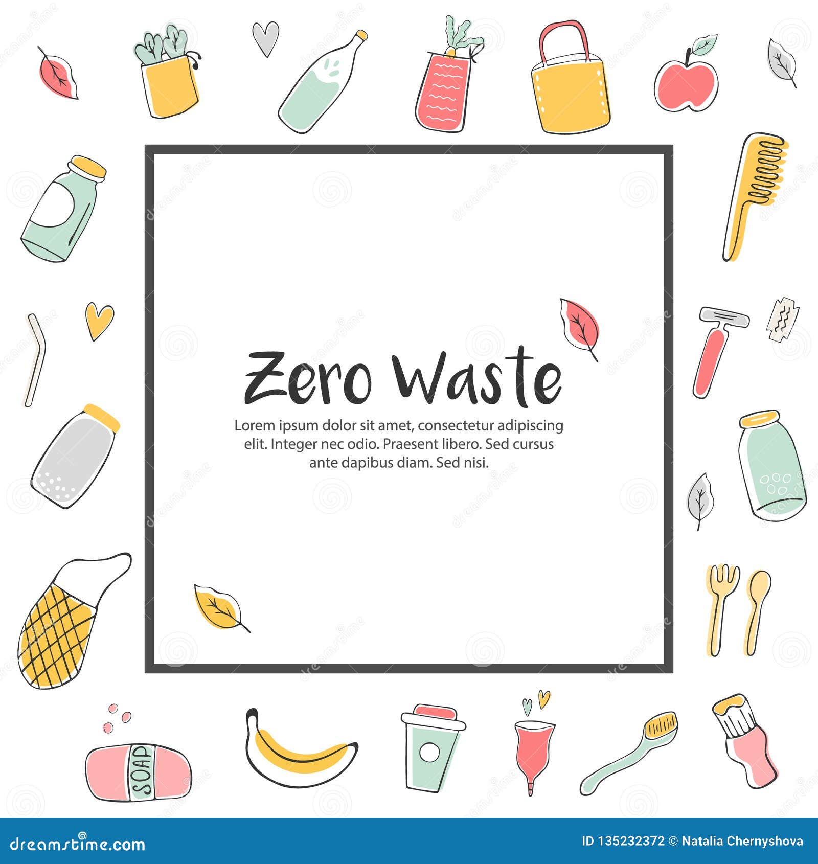 Zero Waste Concept Design with Hand Drawn Elements. Stock Vector ...