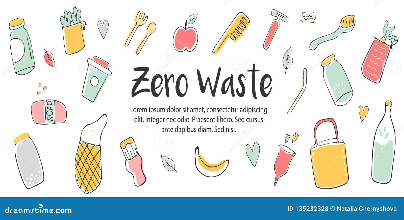 Zero Waste Concept Design with Hand Drawn Elements Stock Vector ...