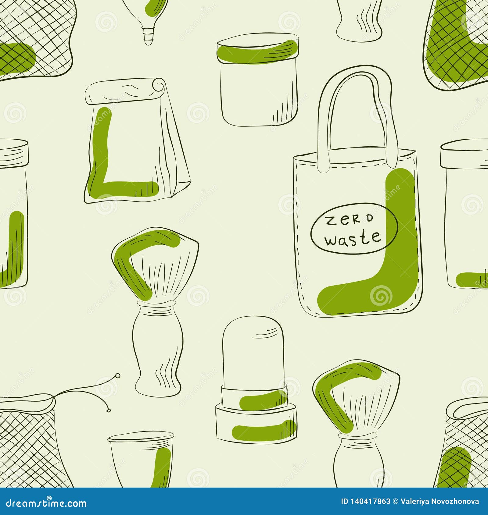 Zero Waste Concept. Hand Drawn Elements of Zero Waste Life. Seamless ...