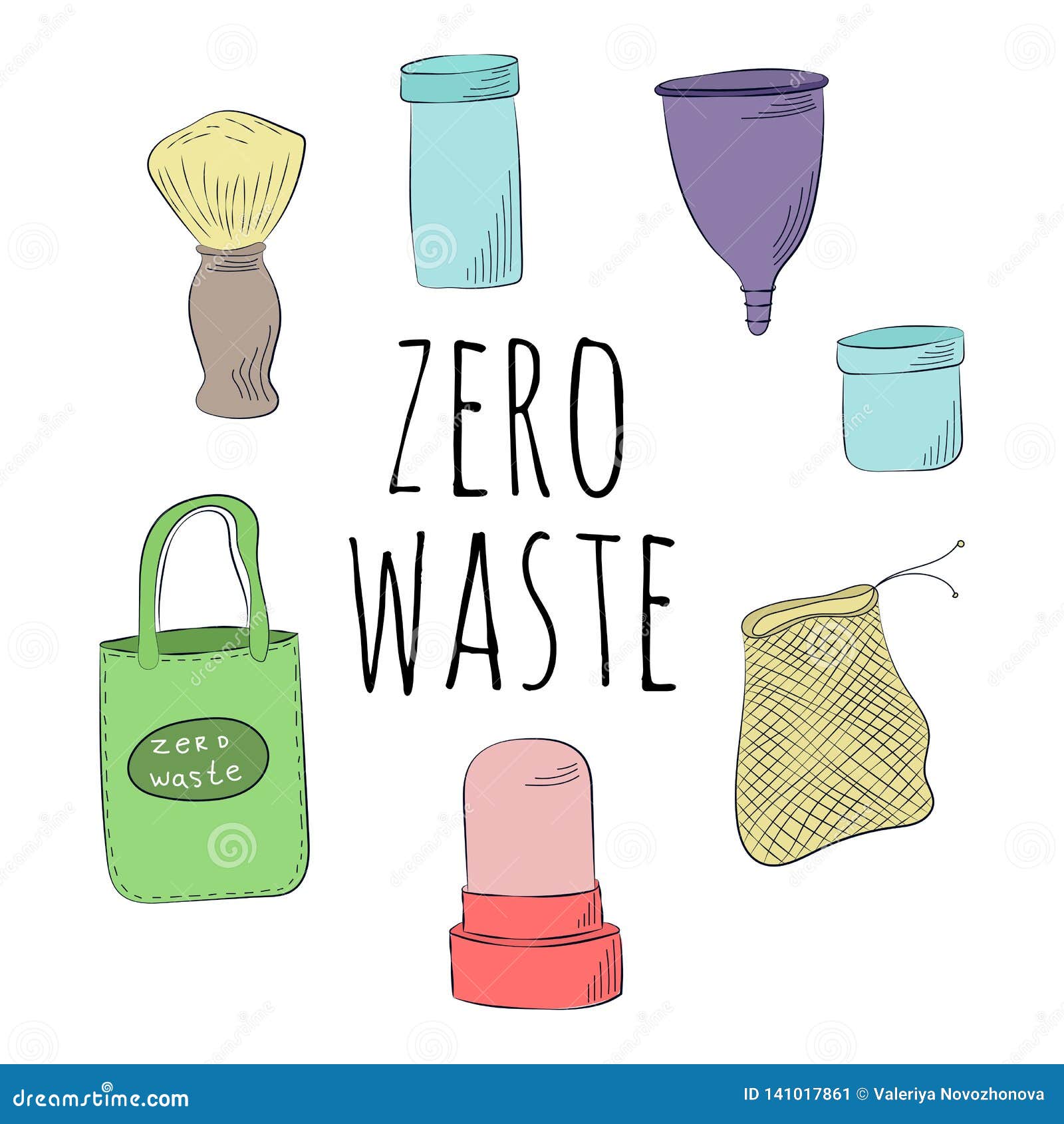 Zero Waste Concept. Hand Drawn Elements of Zero Waste Life. Vector ...