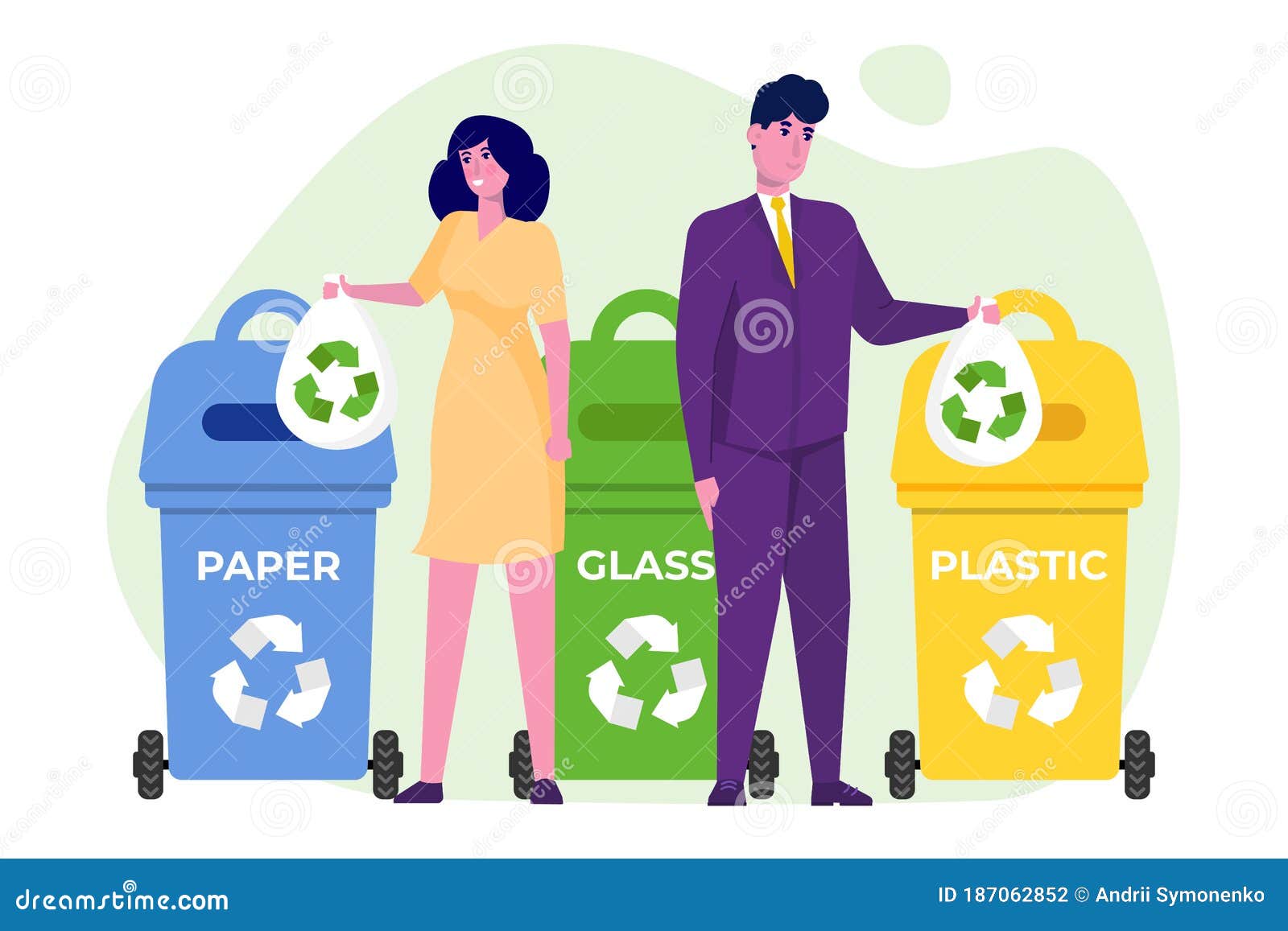 Zero Waste Concept. People Sorting Waste and Use Eco Bag. Vector ...
