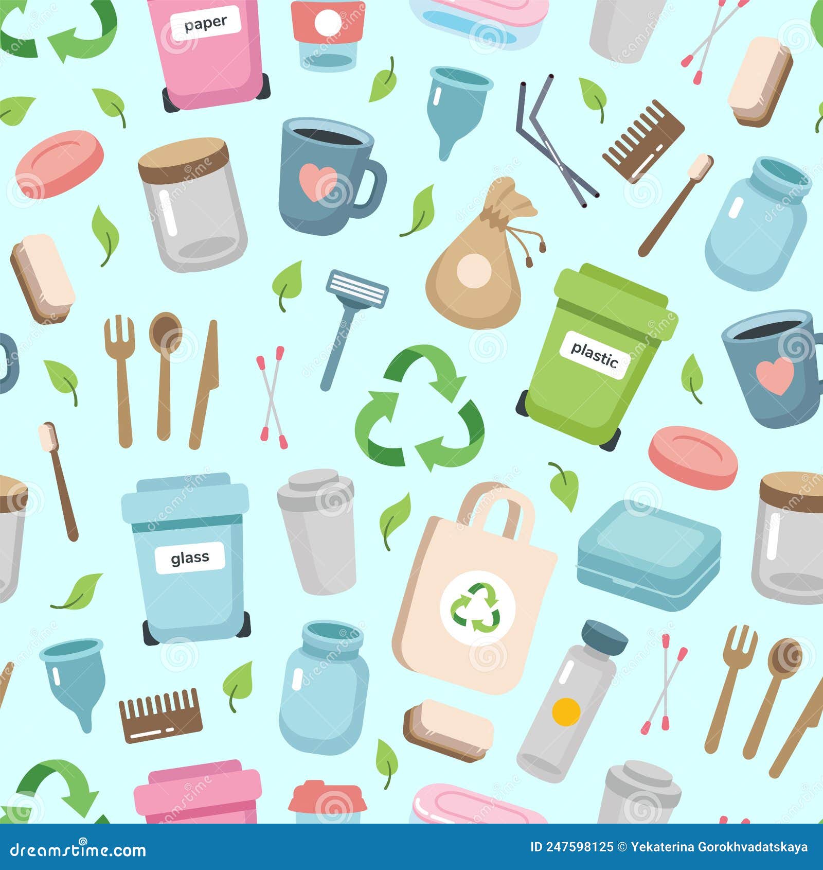 Zero Waste Concept Seamless Pattern with Different Elements. Ecological ...