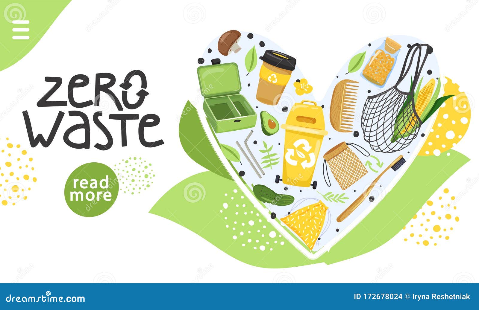 Zero Waste Concept. Set of Various Eco Objects and Lettering. Heart ...