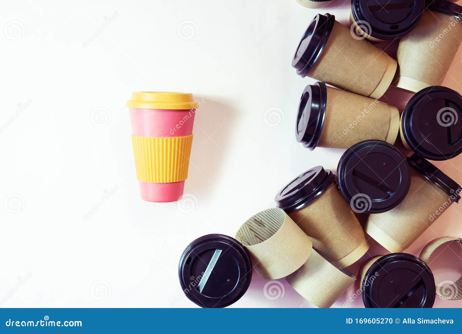 Zero Waste Concept Stylish Reusable Eco Coffee Cup Vs Multiple Single ...