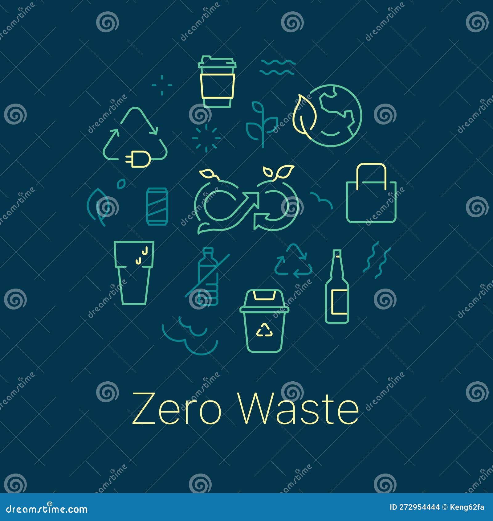 Zero Waste Concept Vector Illustration. Line Art Style Background ...