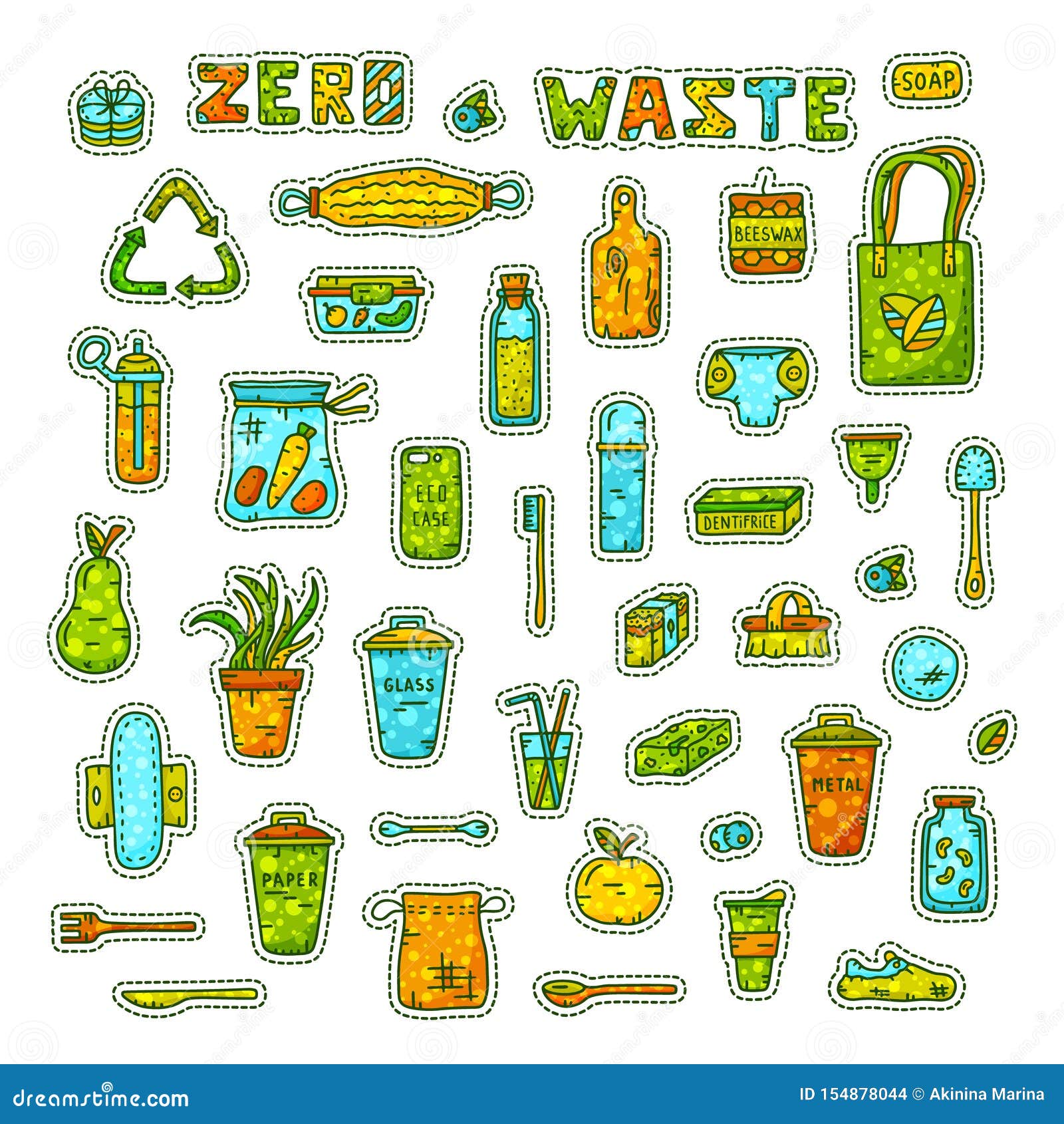 Zero waste doodle stock vector. Illustration of cartoon - 154878044
