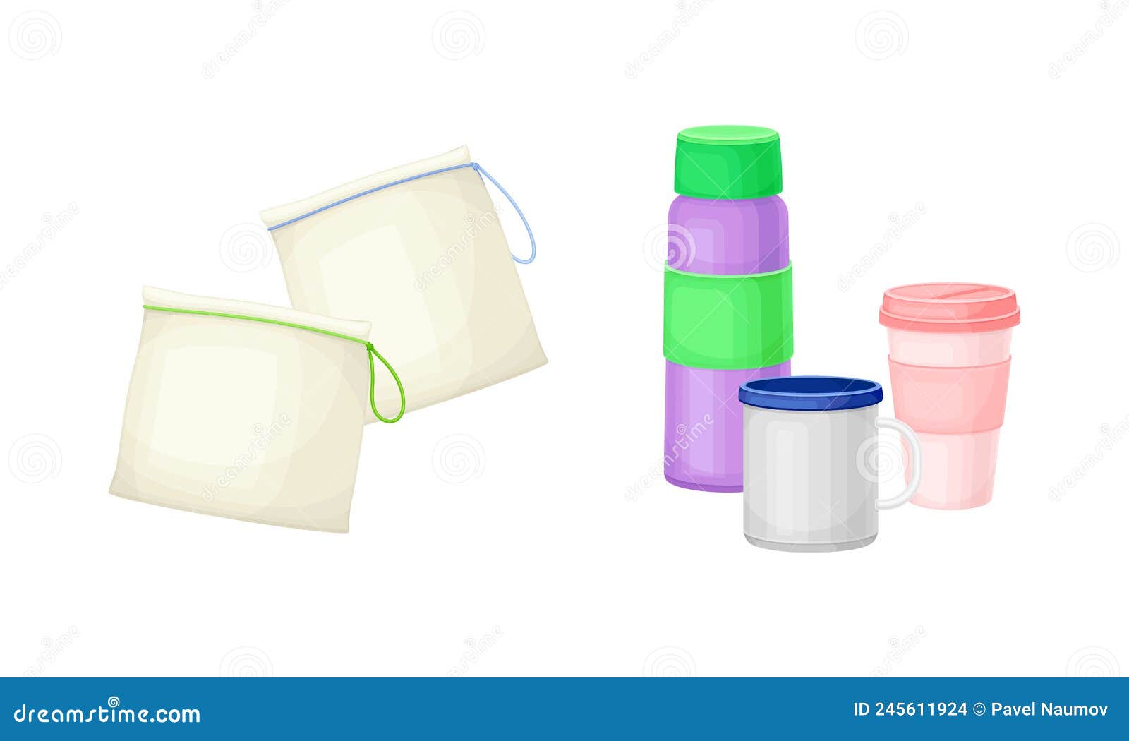 Zero Waste Durable and Reusable Products Set Cartoon Vector ...